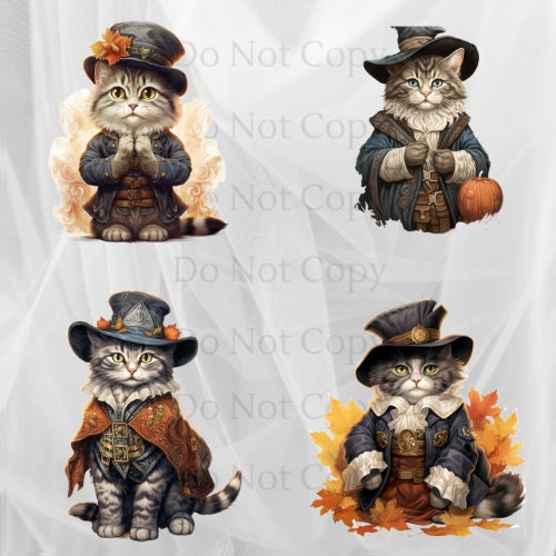 Cat Pilgrim Thanksgiving Clipart - 12 High Quality PNG - Digital ...