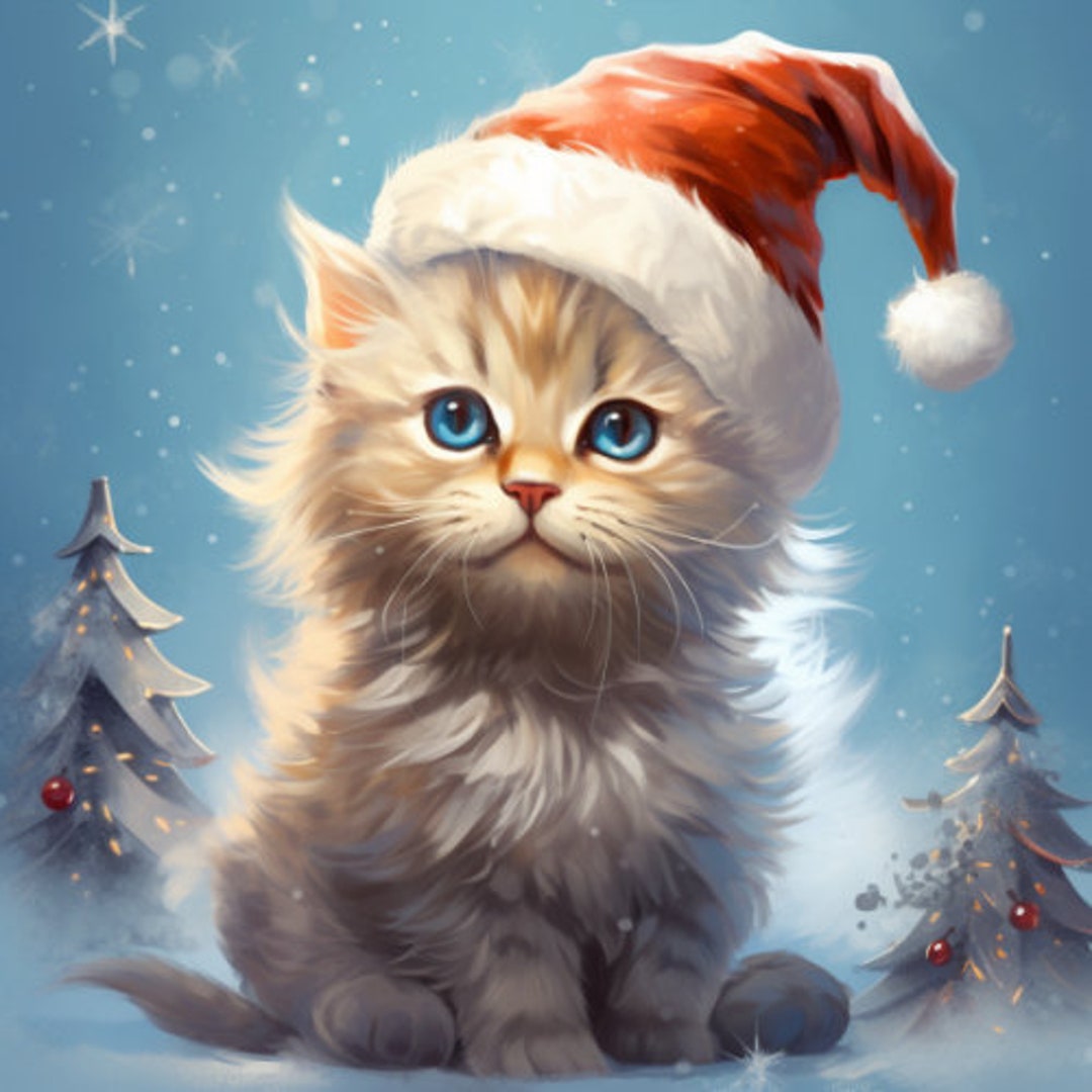 Kitten Santa Clipart: 12 PNG Christmas Cat Graphics (digital Download ...