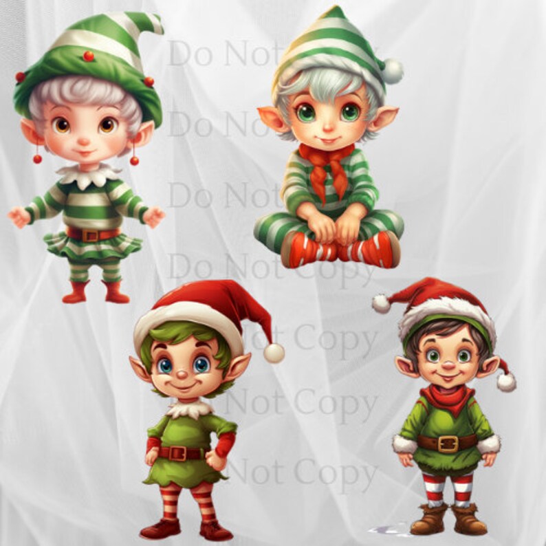 Elf Clipart, 13 Elf PNG Set, Santa Elf, Christmas Elf, Retro Elf ...