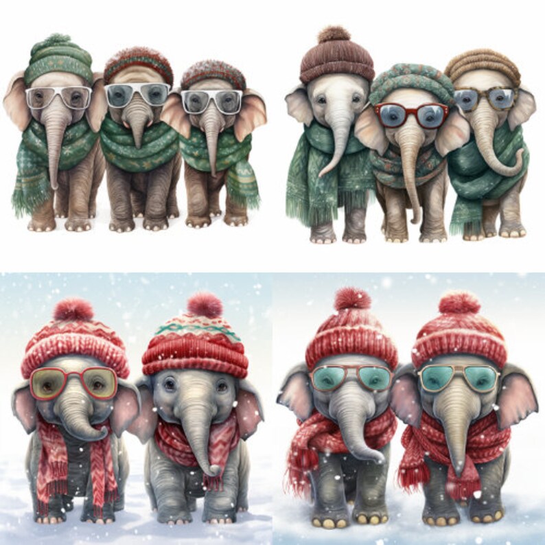 Baby Elephant Dressed for Winter Clipart, 15 High Quality PNG Digital ...