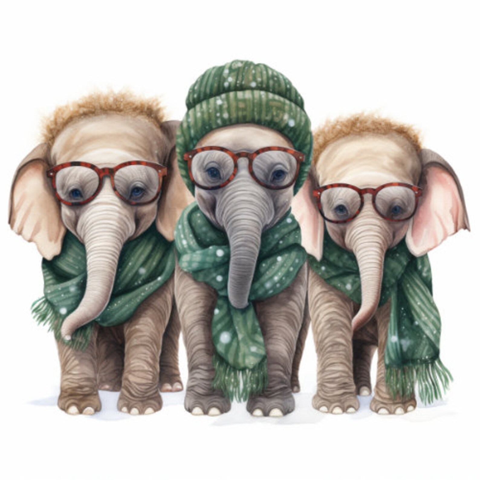 Baby Elephant Dressed for Winter Clipart, 15 High Quality PNG Digital ...
