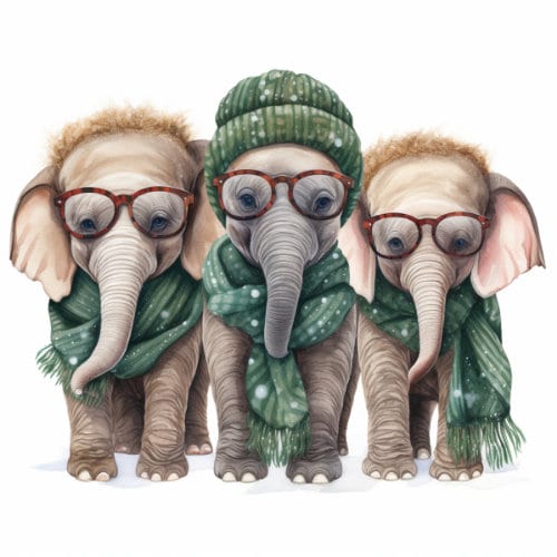 Baby Elephant Dressed for Winter Clipart, 15 High Quality PNG Digital ...