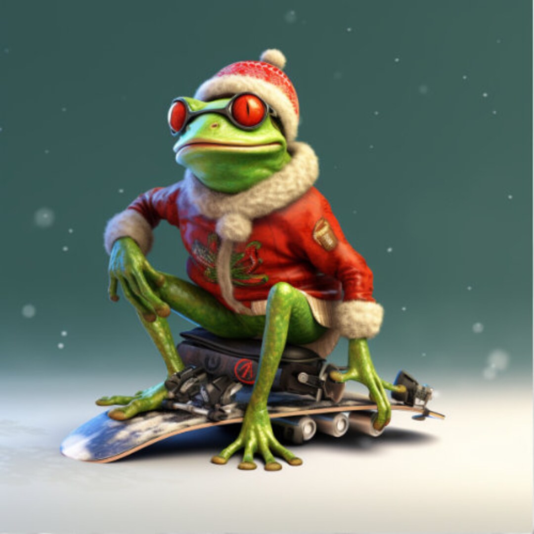 Steampunk Christmas Frog Clipart: Holiday Snowboarding PNG (digital ...