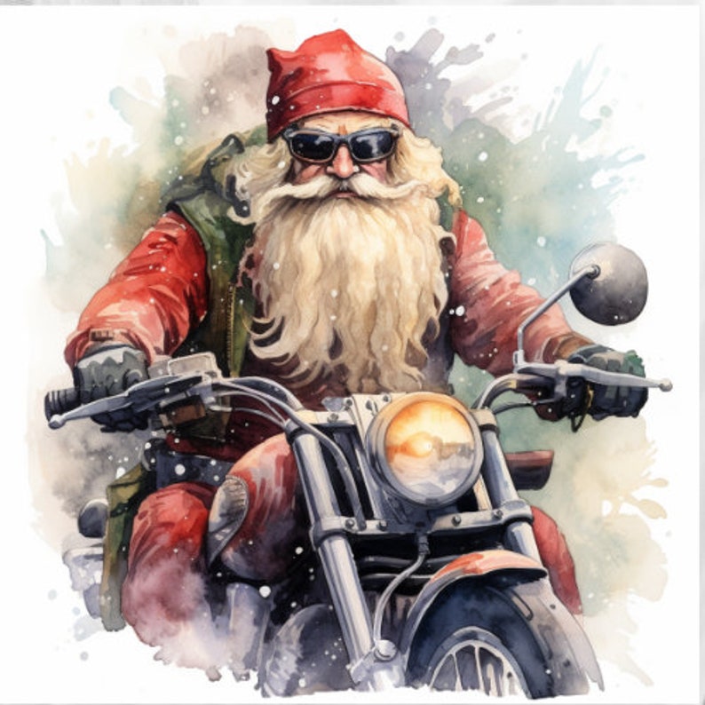 Biker Santa Clipart, 4 High Quality PNG, Digital Download, Card Making ...