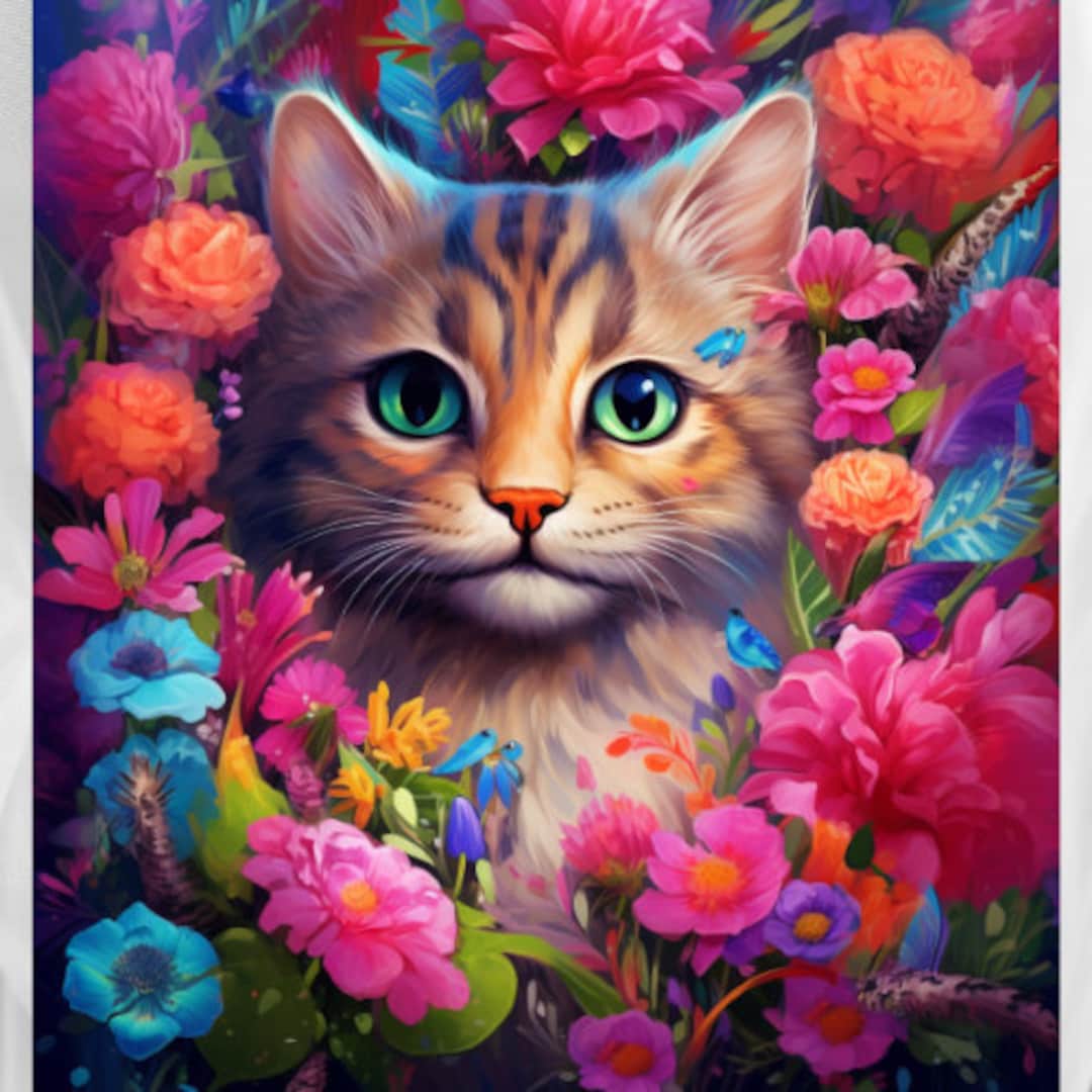Floral Cat Clipart: Colorful Hippy Kitten PNG (digital Download) - Etsy