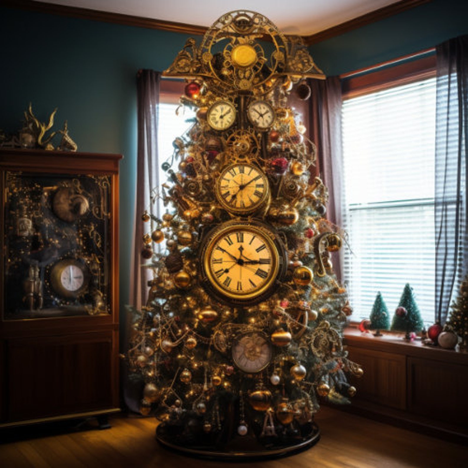 Steampunk Christmas Tree Clipart, 8 High Quality PNG, Digital Download ...