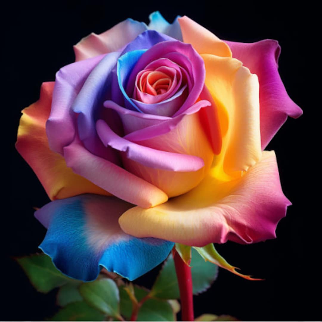 Rainbow Rose PNG Clipart: Sublimation Flower Download - Etsy