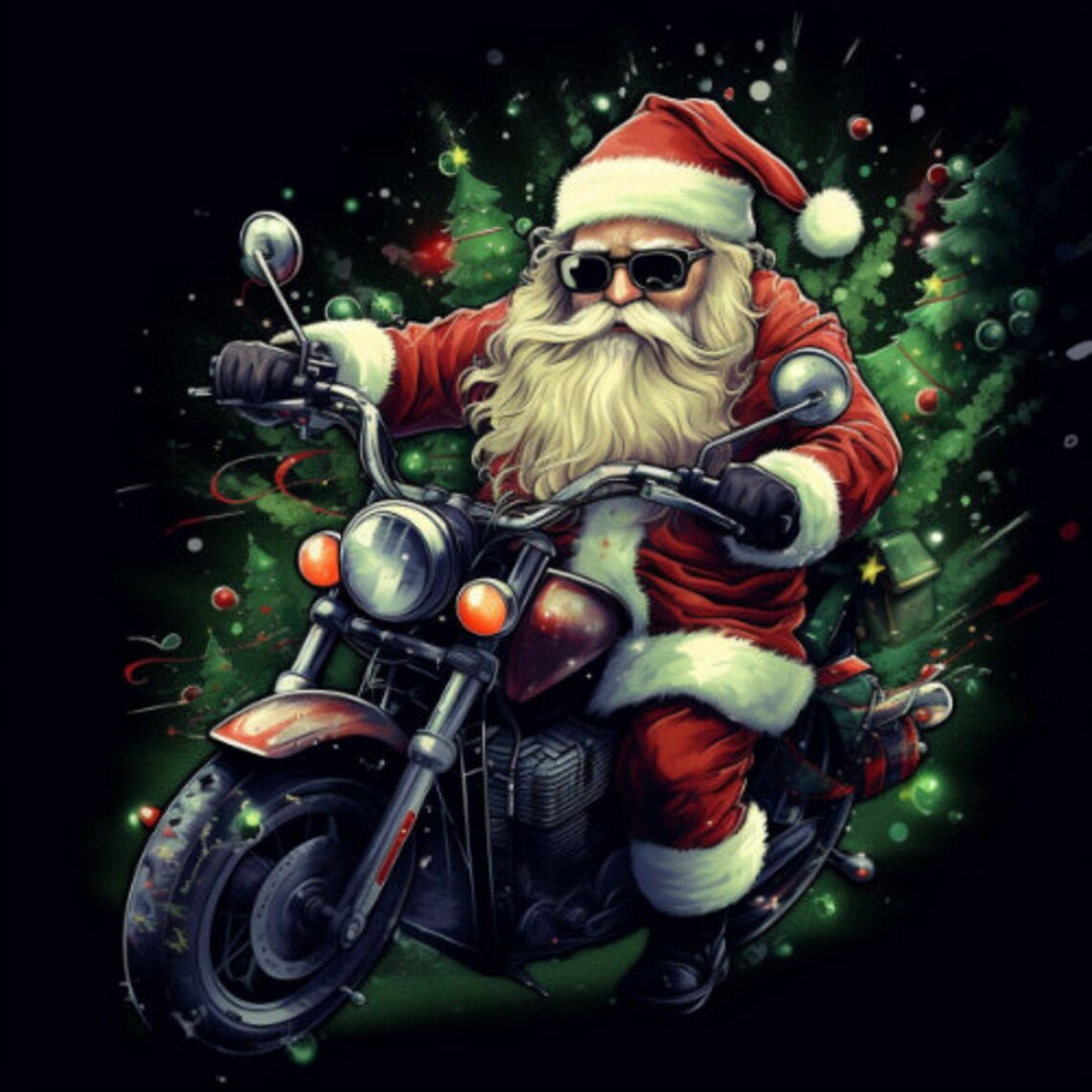 Biker Santa Clipart, 5 High Quality PNG, Digital Download, Card Making ...