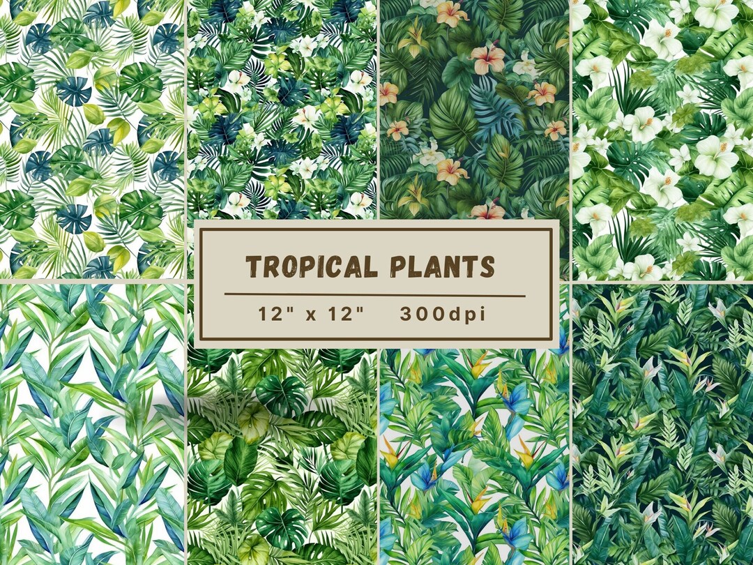 Digital Paper, Tropical Plants Pattern, Tropical Prints, Tropical ...