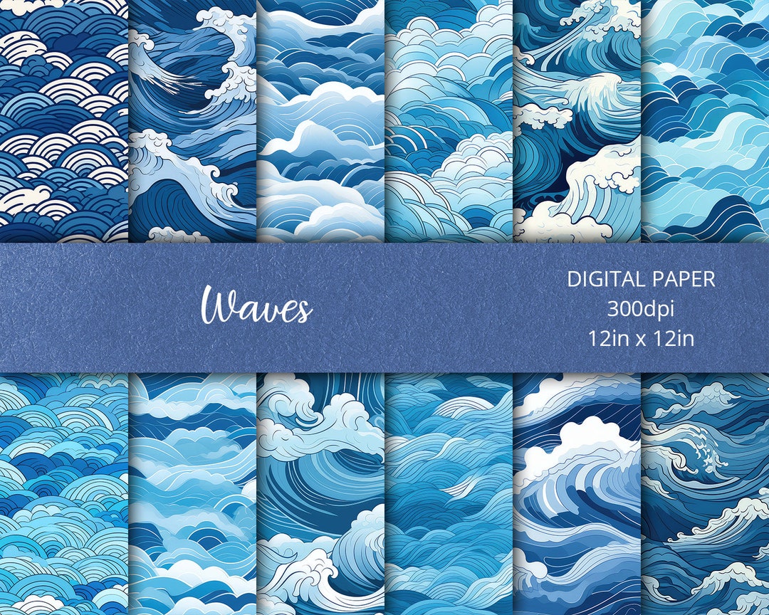 Ocean Waves Print, Ocean Digital Paper, Seamless Pattern, 12x12 Paper ...