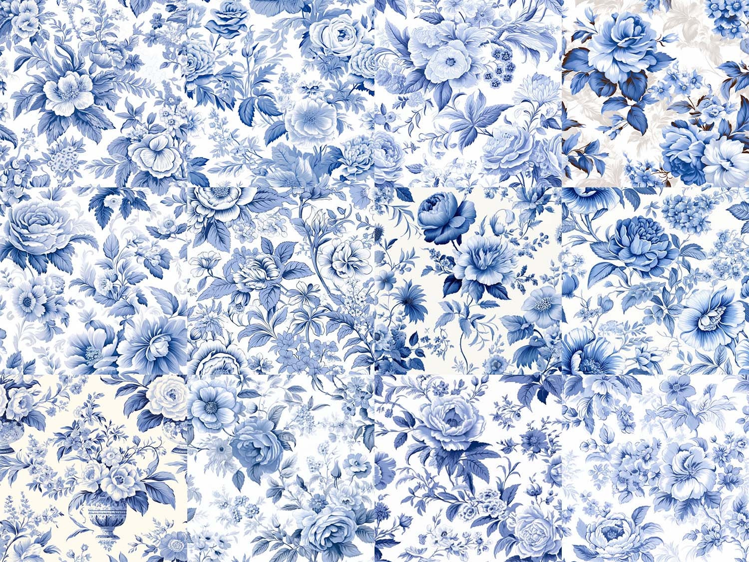 Blue Vintage Floral Digital Paper Bundle Seamless Patterns for ...