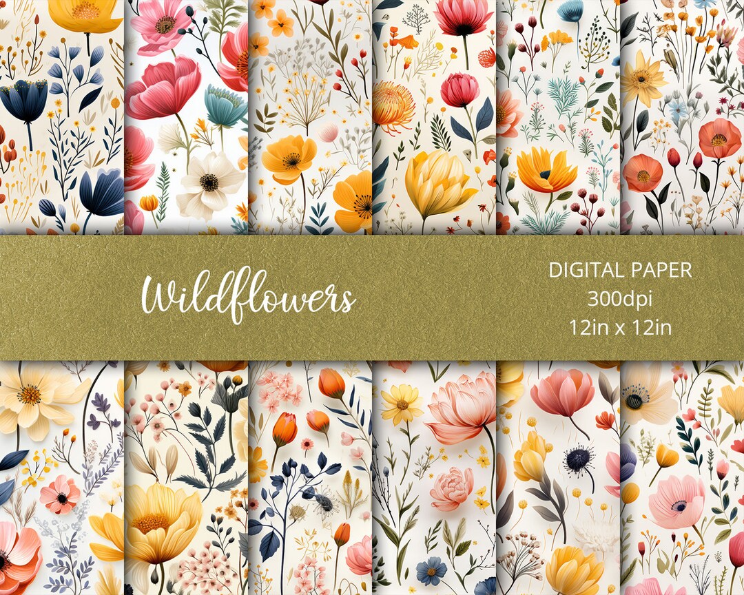 Wildflower Whimsy Set Design Digital Paper, Ideal for Scrapbooking ...