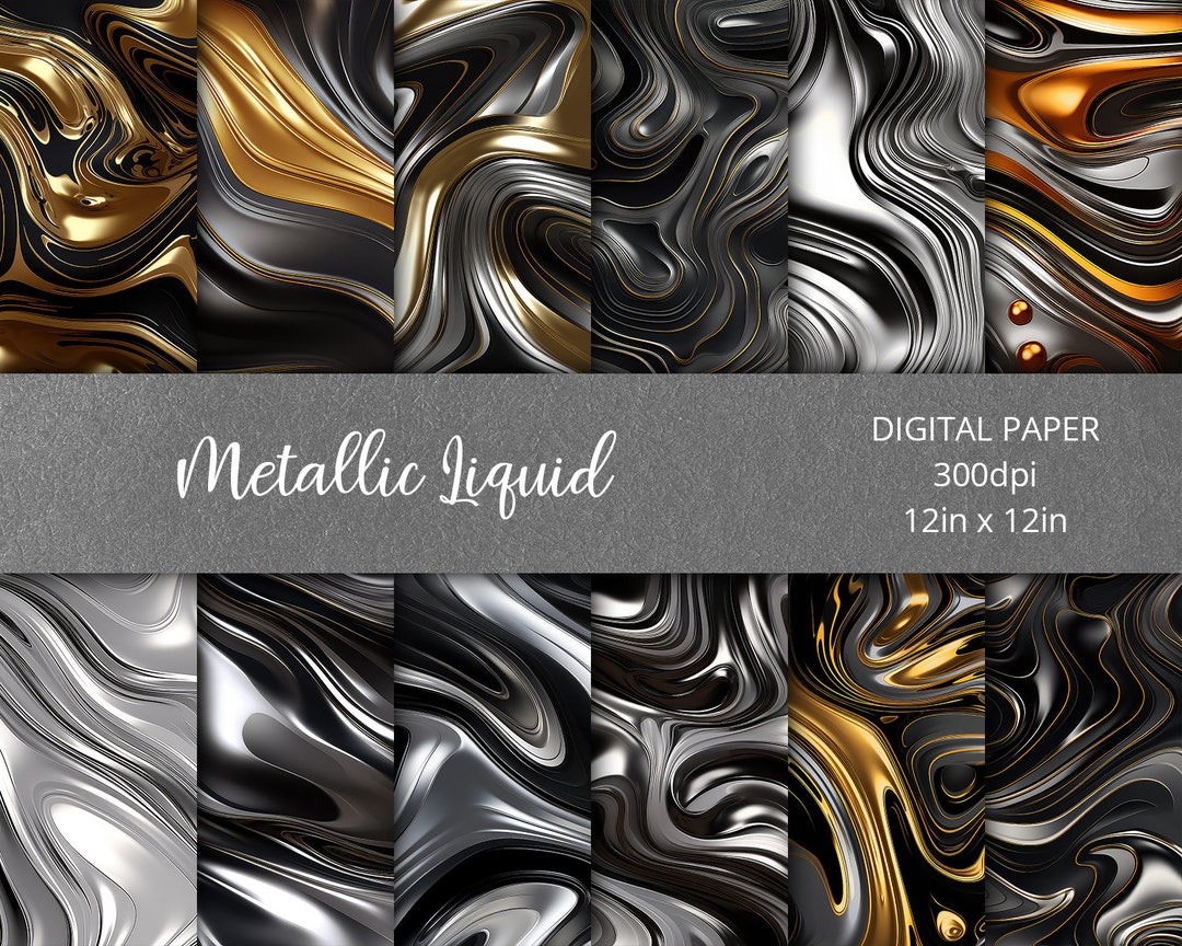 Metallic Liquid Digital Papers, Metallic Liquid Backgrounds, Printable ...