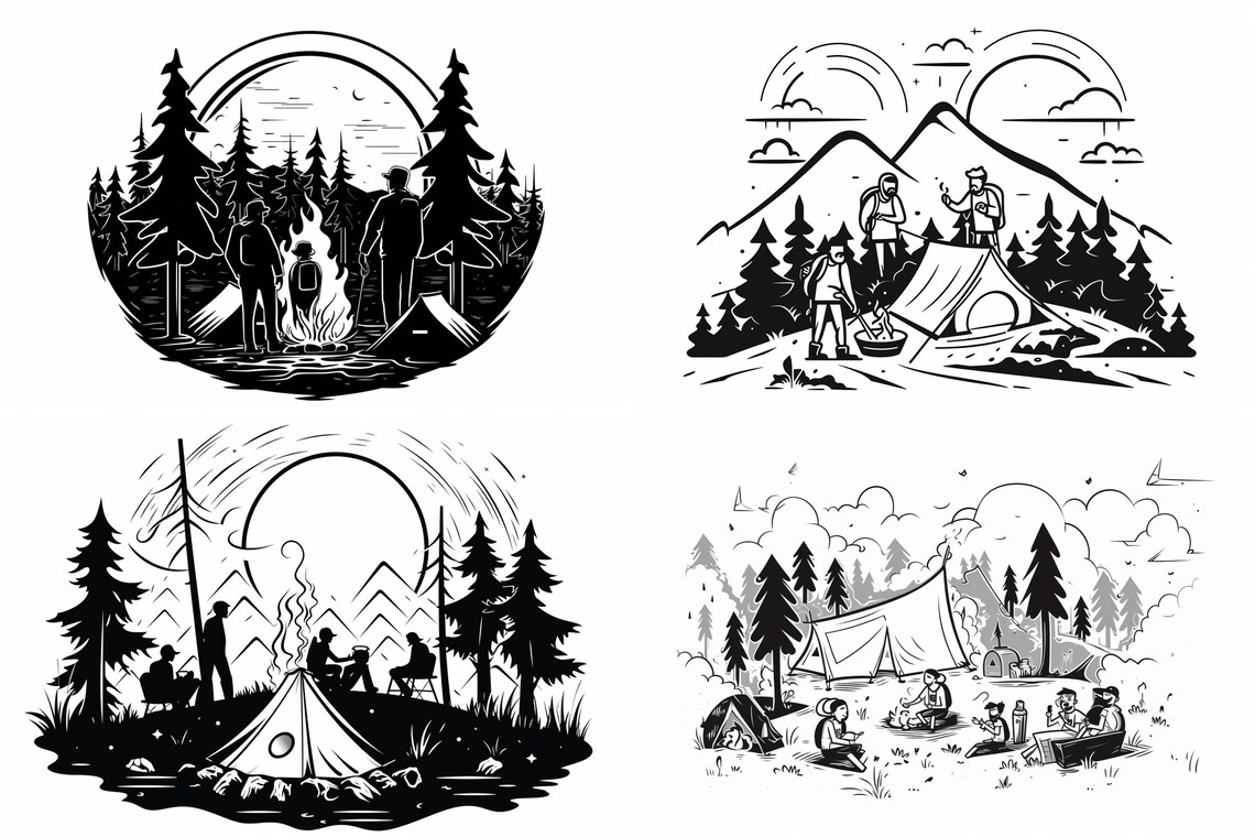 Hikers Around Campfire Clip Art Bundle Scene - Etsy