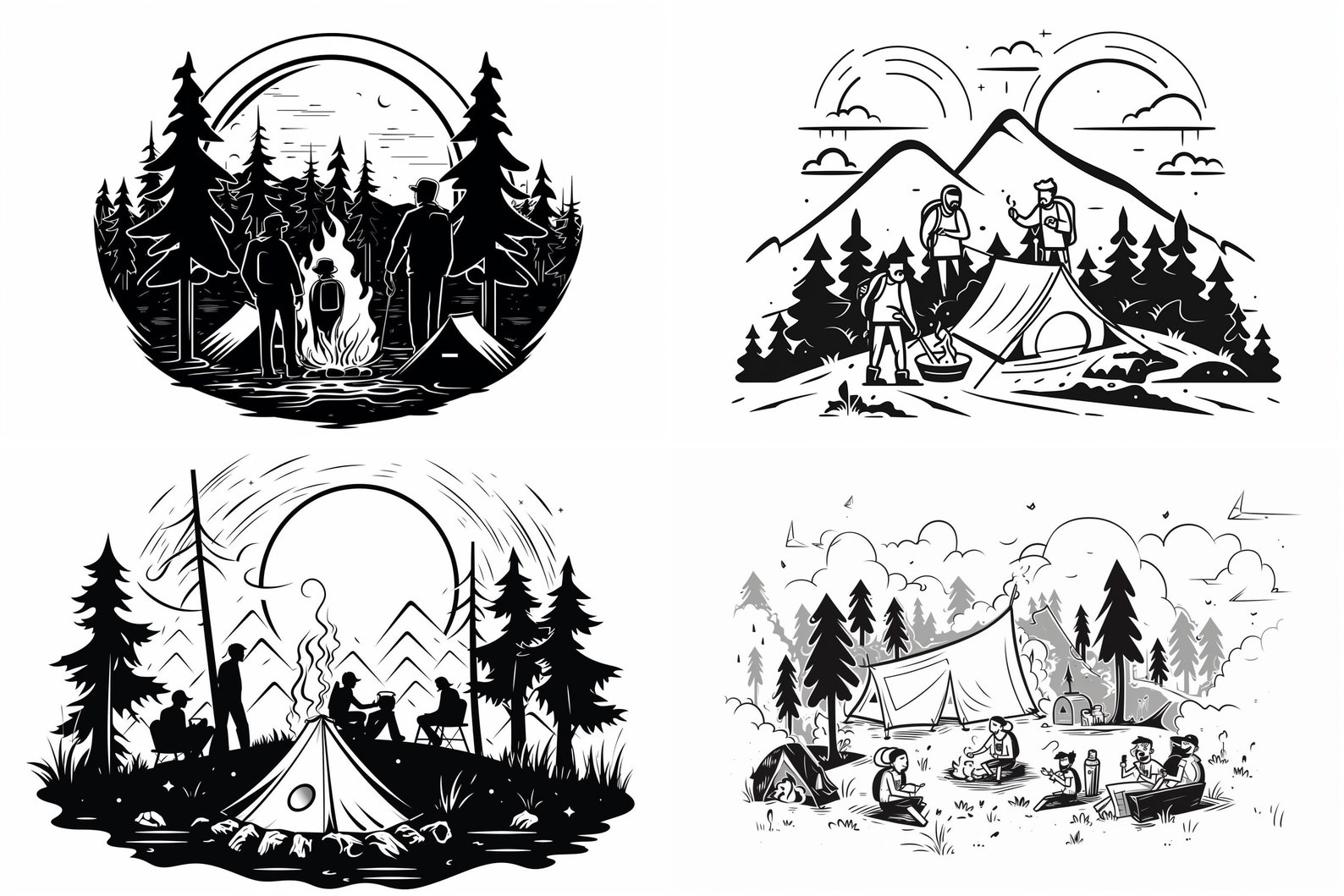 Hikers Around Campfire Clip Art Bundle Scene - Etsy