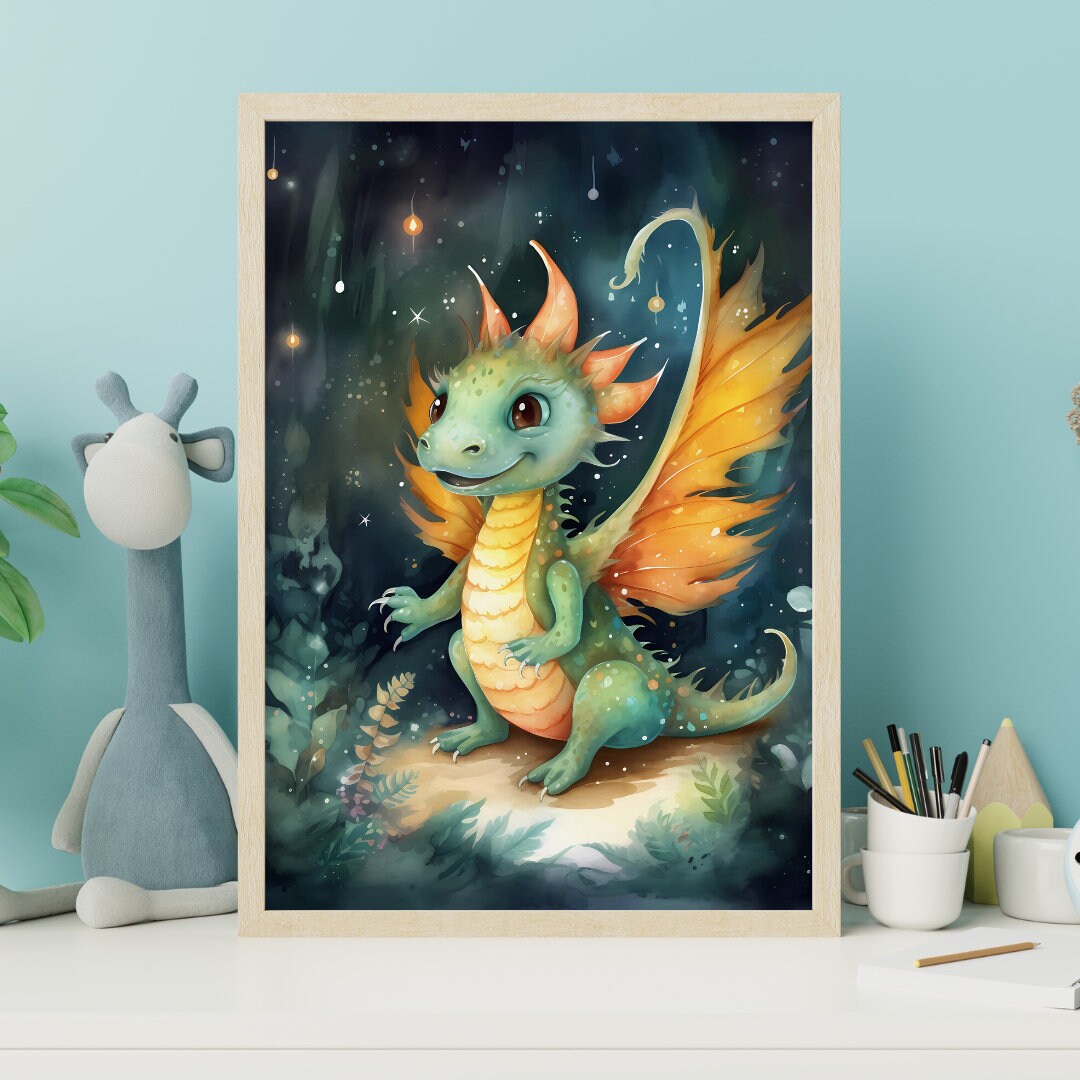 Cute Baby Dragon Poster | Digital Wall Art for Kids Room & Nursery - Etsy