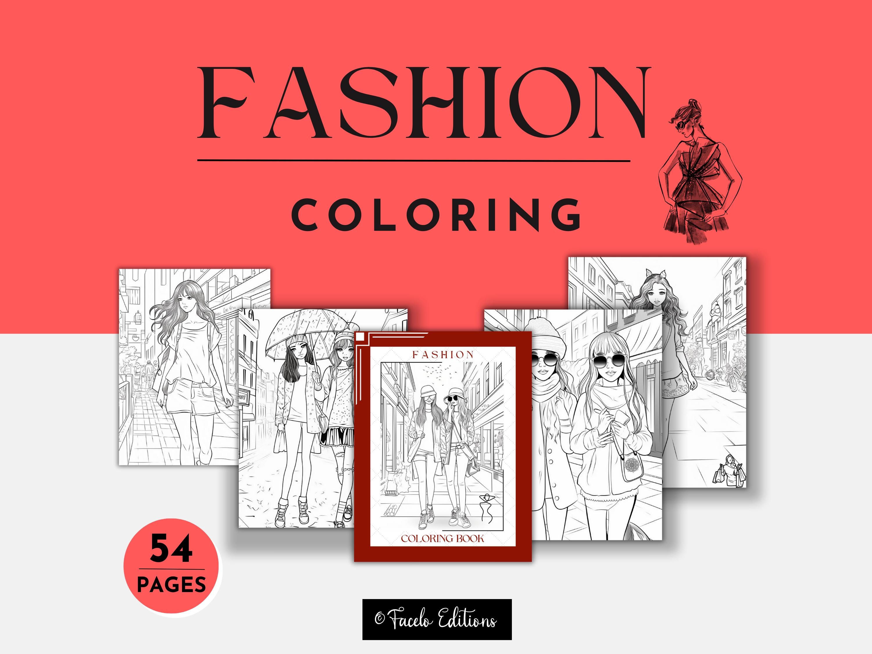 Fashion Coloring Book | Stylish Outfit Illustrations | Digital Download ...
