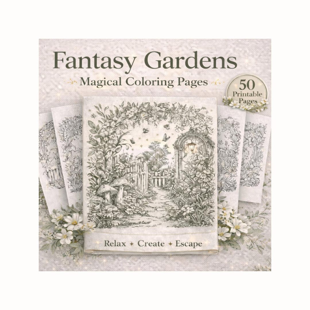 Fantasy Garden Coloring Book | Printable Fairies & Flowers | Digital ...