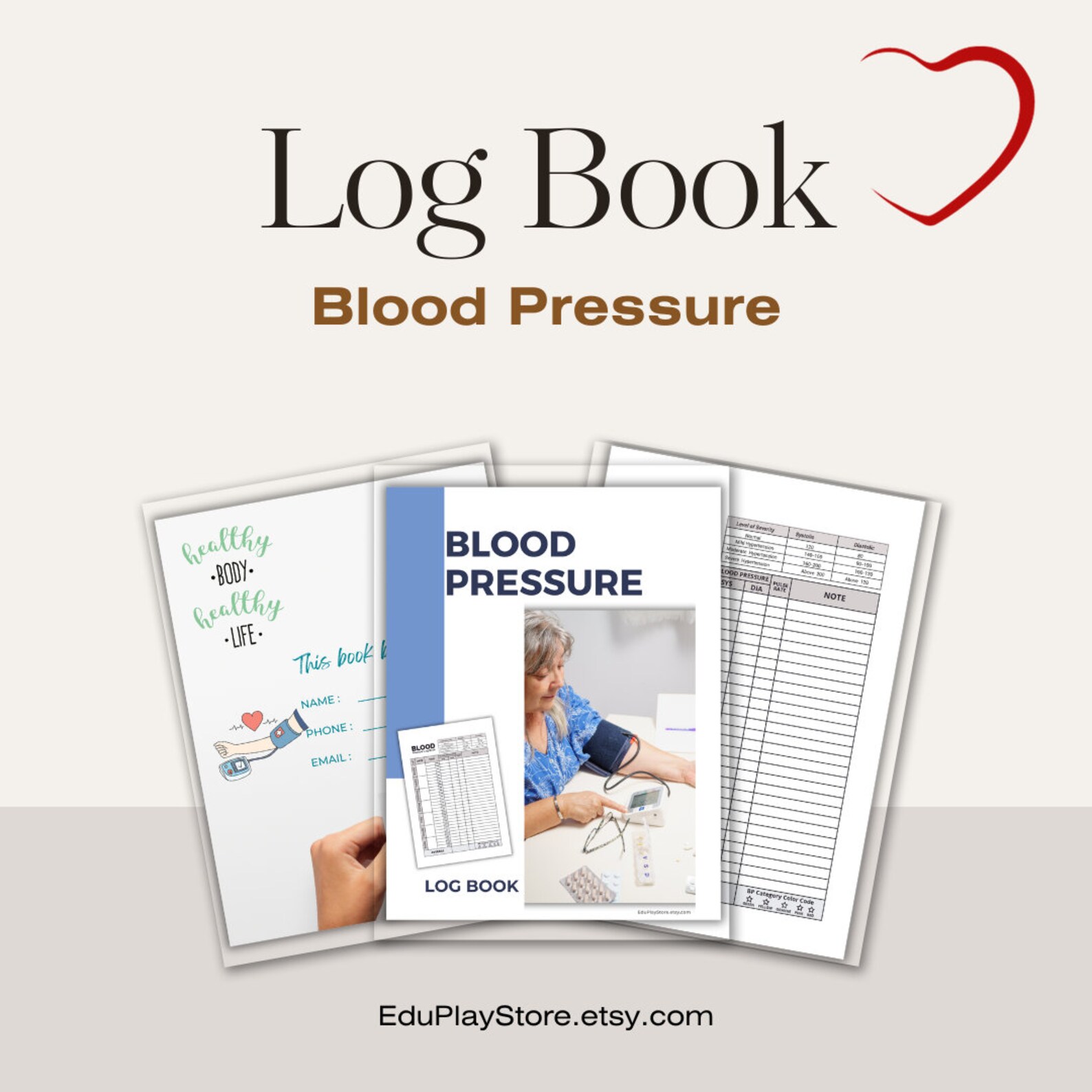 Blood Pressure Tracker | Printable BP Log & Heart Rate Monitor | Health ...