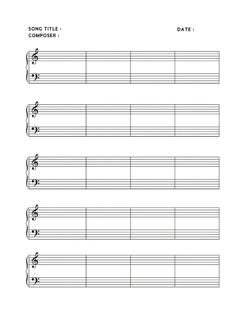 Printable Treble Clef Music Paper, Printable Piano Sheet Music, Blank ...