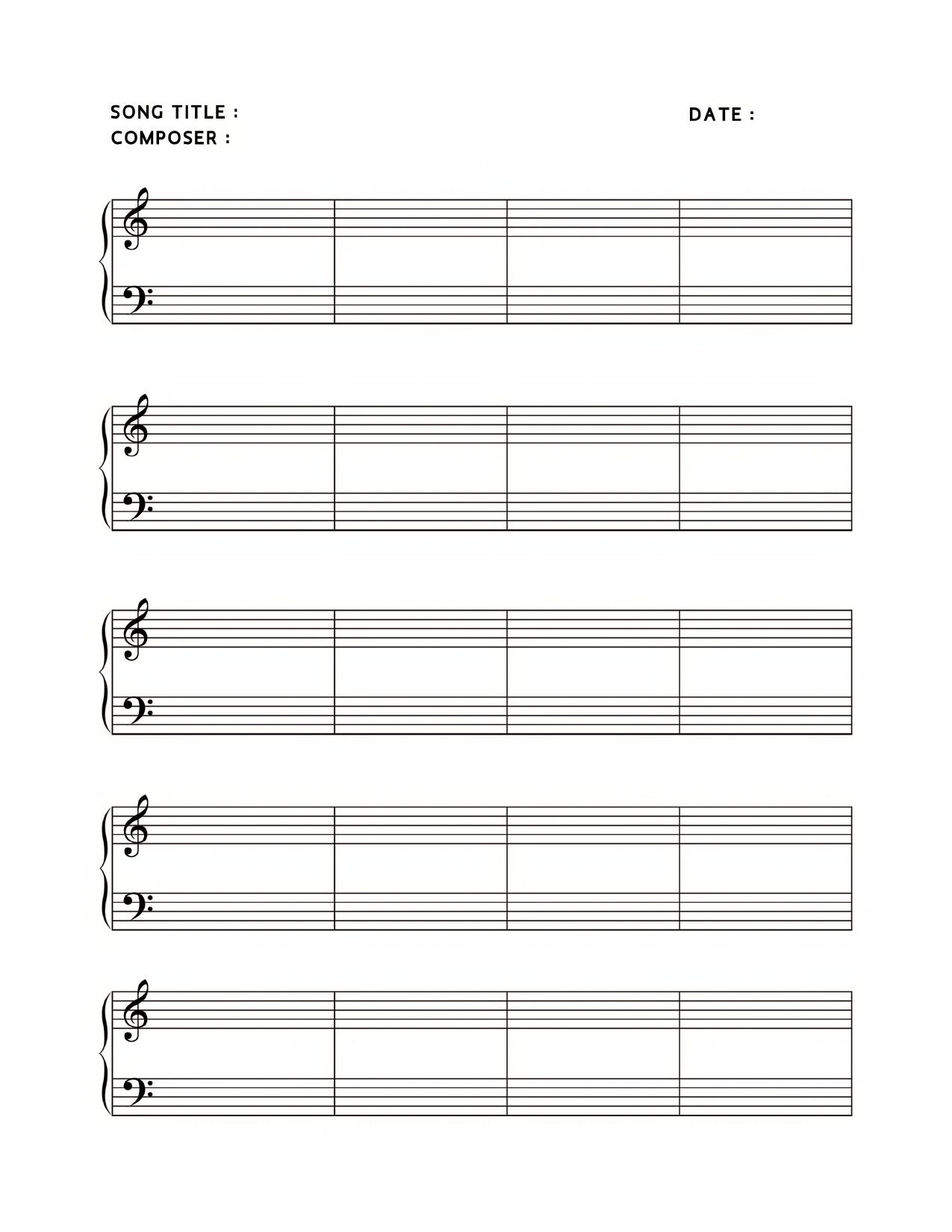 Printable Treble Clef Music Paper, Printable Piano Sheet Music, Blank ...
