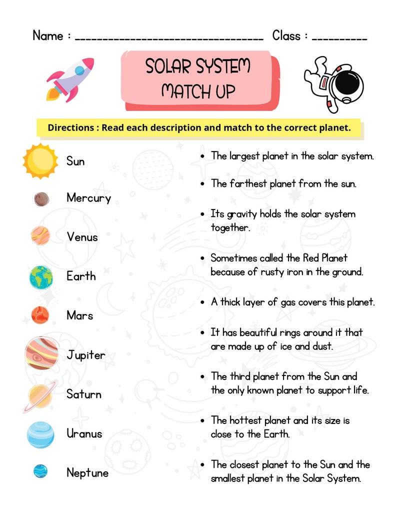 Solar System & Planets Activity Pack | 8.5x11 PDF Worksheets - Etsy