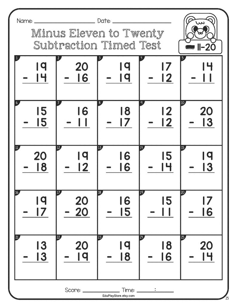 Addition and Subtraction Timed Tests | Printable Math Worksheets | 80 ...