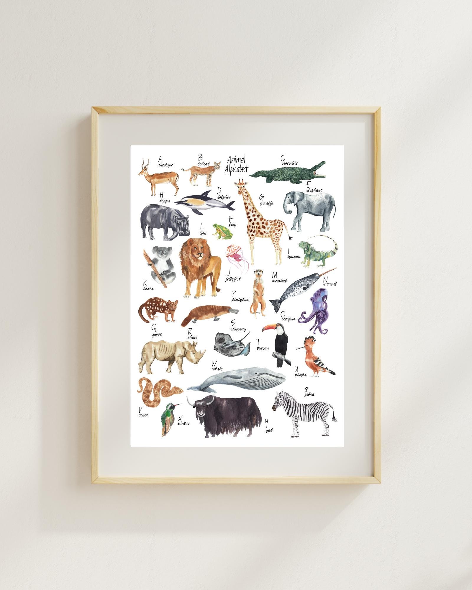 ABC Alphabet Animals Poster Printable | Educational Wall Art for Kids ...