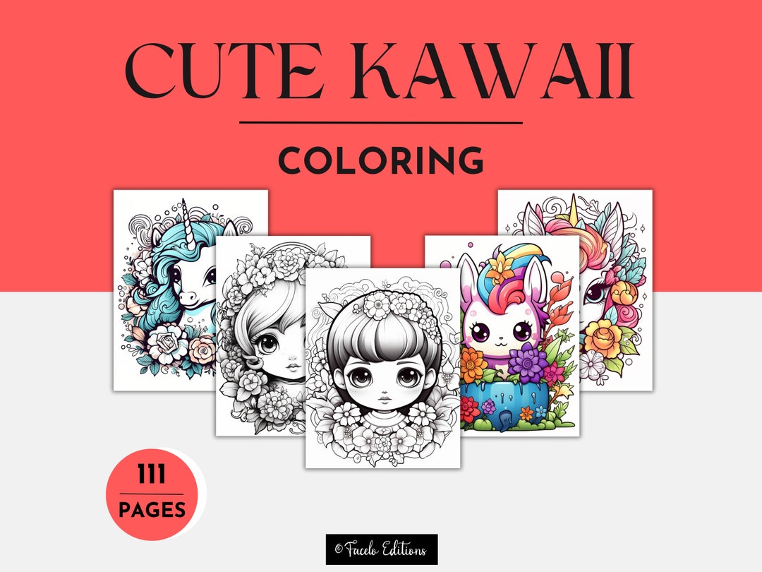 Kawaii Coloring Book for Kids | Cute Printable Coloring Pages | Digital ...
