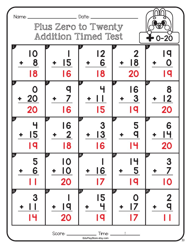 Addition and Subtraction Timed Tests | Printable Math Worksheets | 80 ...