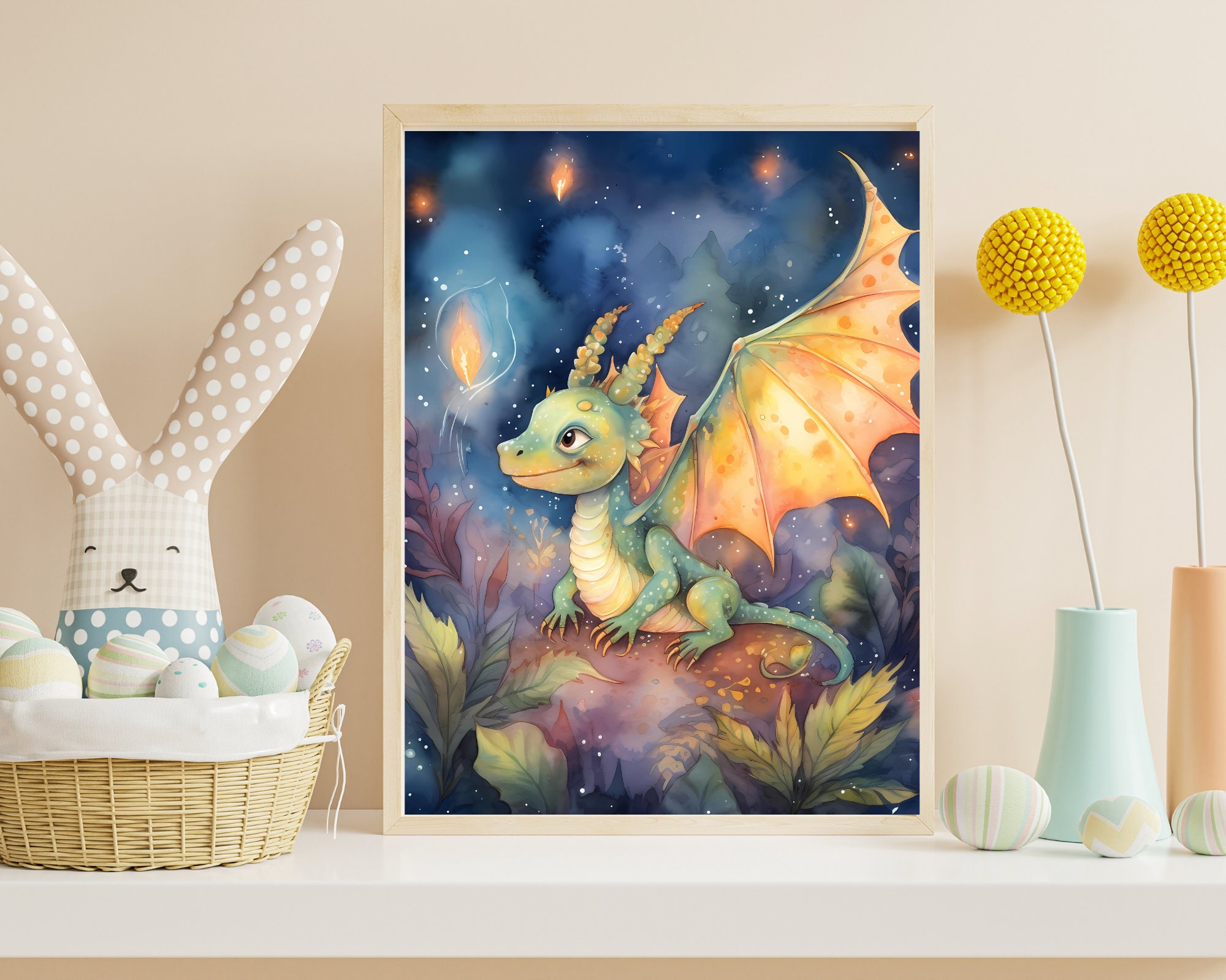 Baby Dragon Wall Art Vibrant Watercolor Prints for Nursery & - Etsy