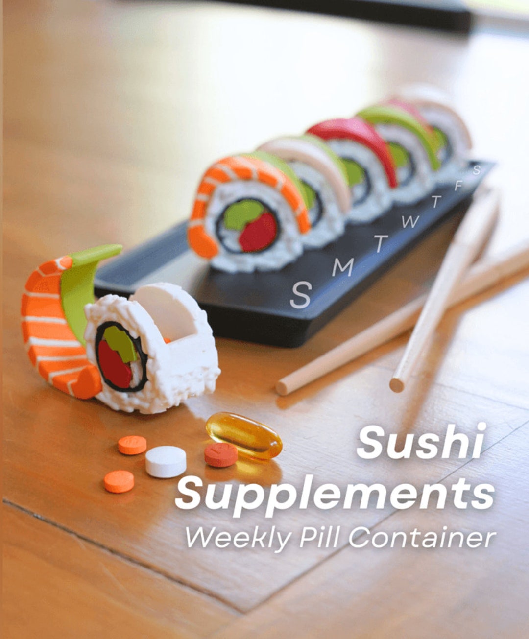 3D Printed Sushi Pill Organizer: 7-day Travel Medicine Keychain - Etsy