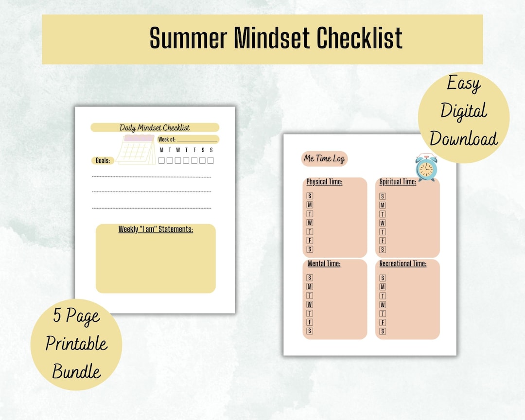 Mindset Planner Checklist for Mental, Physical, and Spiritual Wellness ...