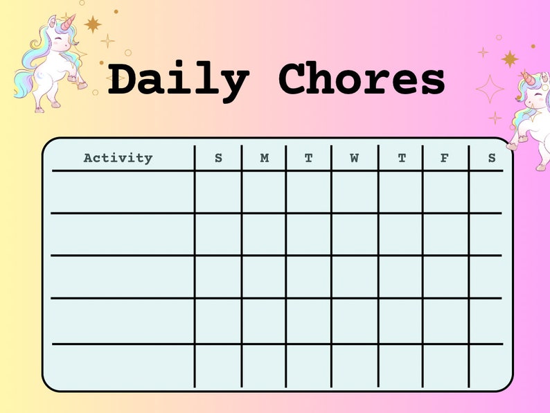 Unicorn Chore Chart - Etsy