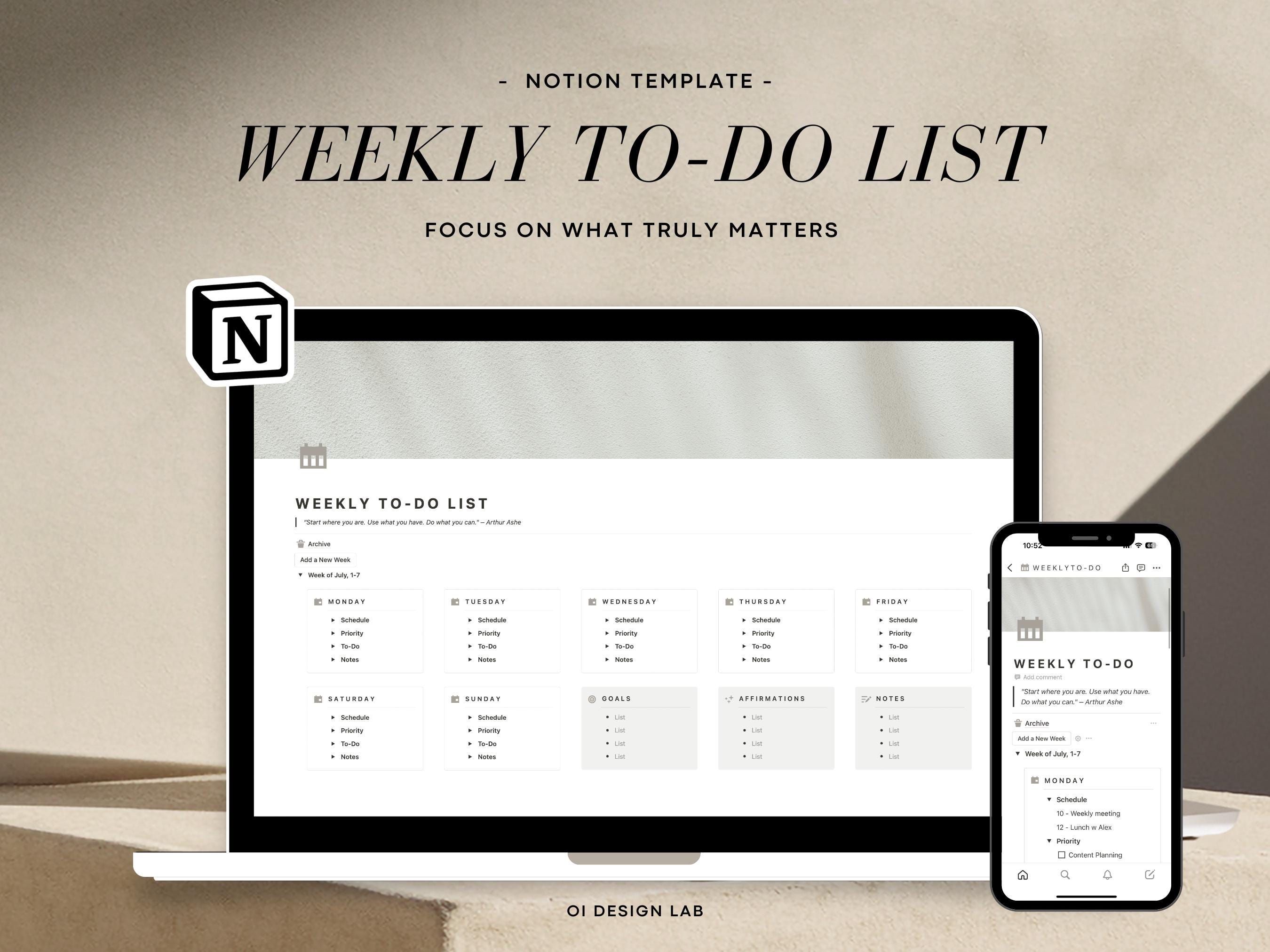 Notion Simple Weekly to Do List Notion Digital Planner Notion Template Daily Weekly Checklist ...