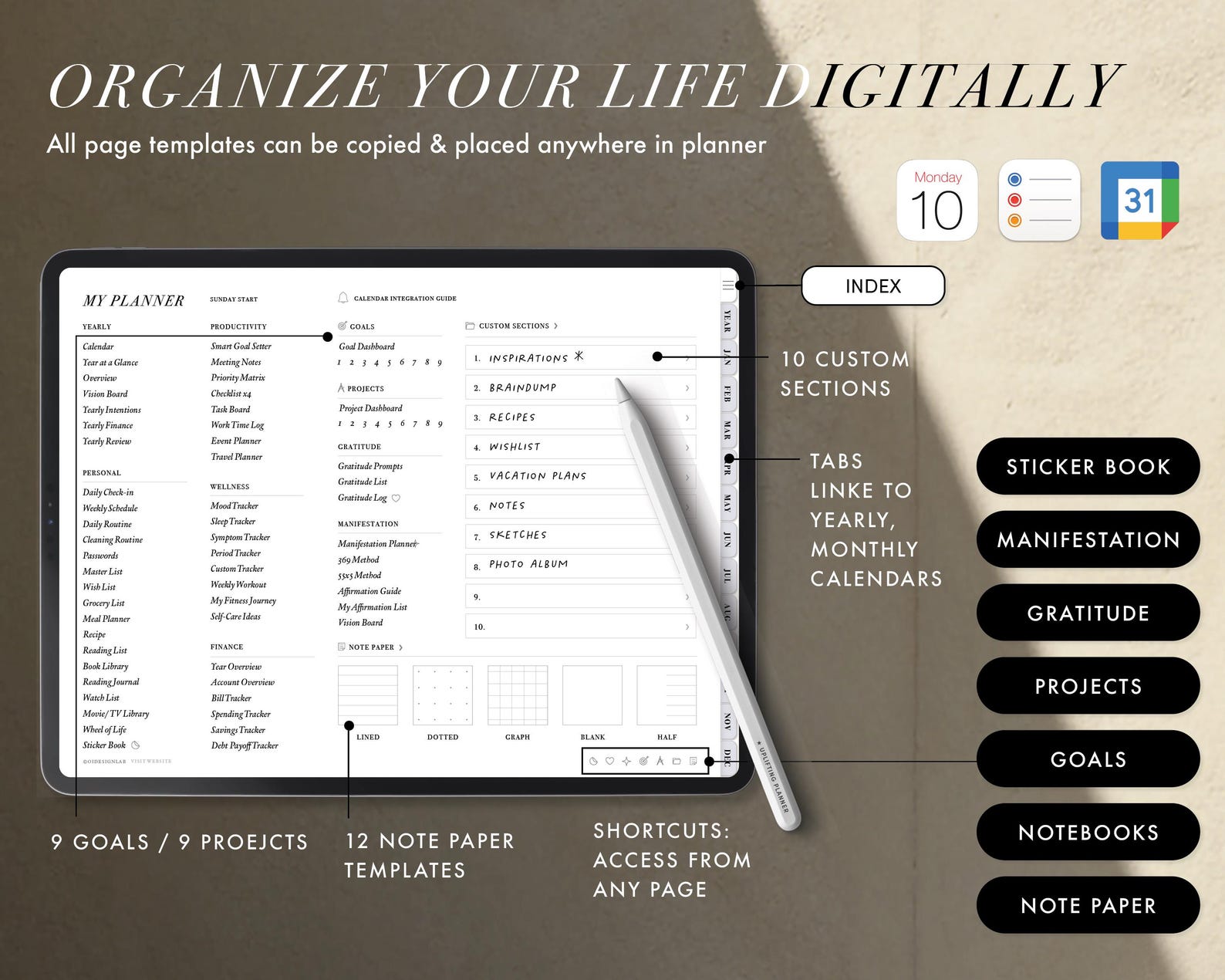 Undated Life Planner Minimalist Goodnotes Undated Digital Planner Apple ...