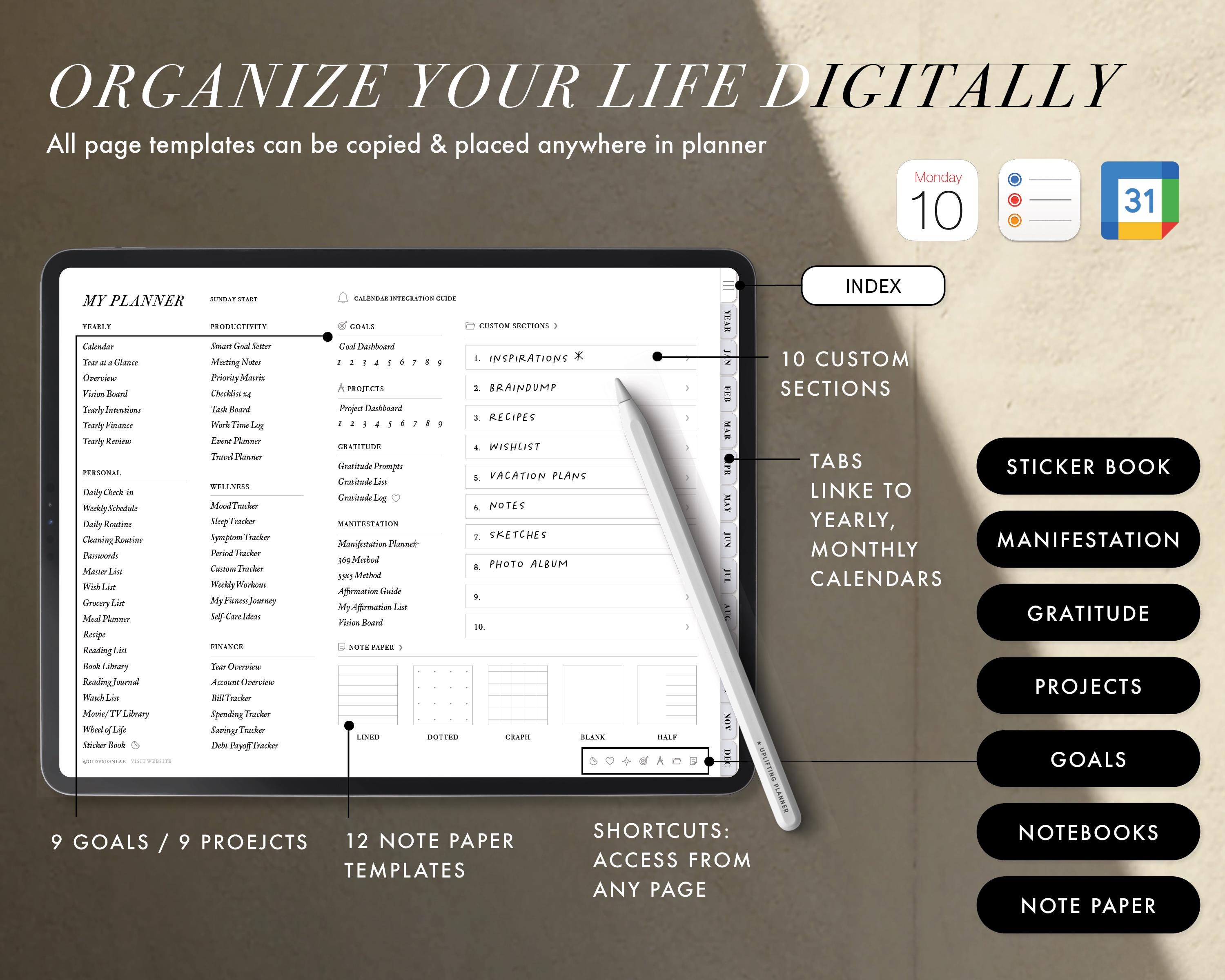 Undated Life Planner Minimalist Goodnotes Undated Digital Planner Apple ...