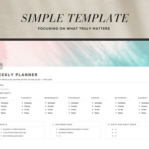 Notion Weekly Planner Template: Simple Digital To-do List (PDF) - Etsy