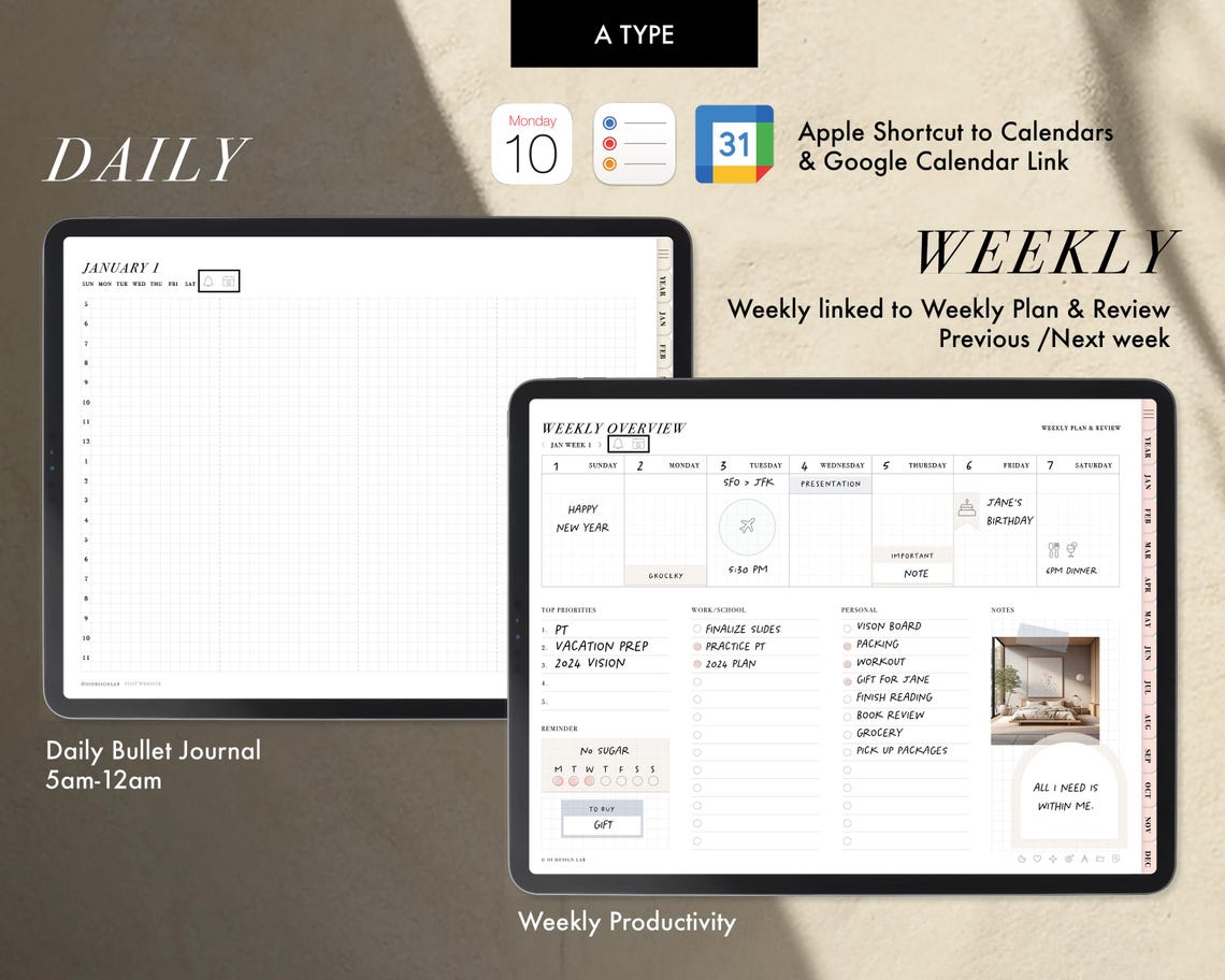 Undated Life Planner Minimalist Goodnotes Undated Digital Planner Apple ...