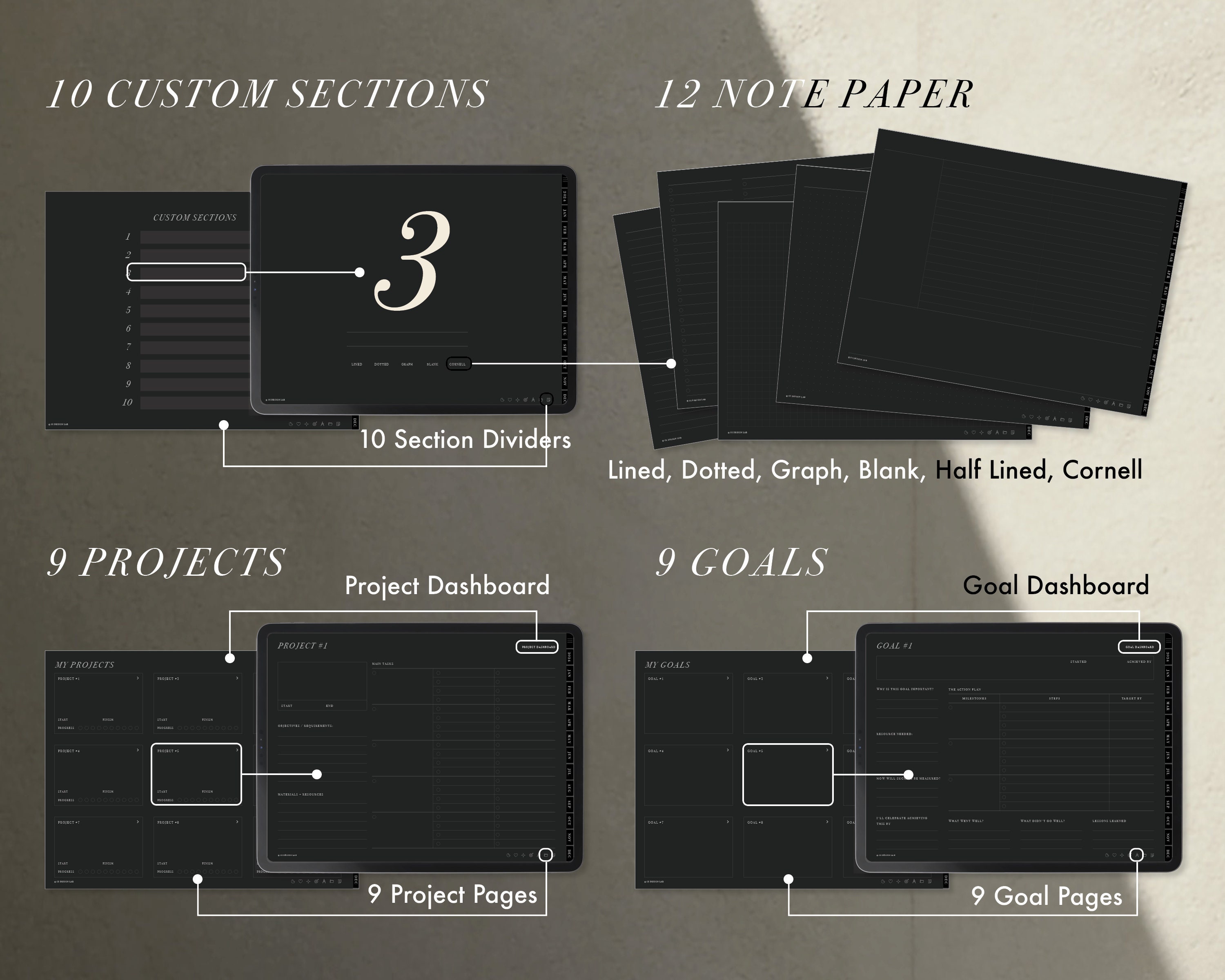 2024 Digital Planner Dark Mode Goodnotes Dated Life Planner Minimalist ...