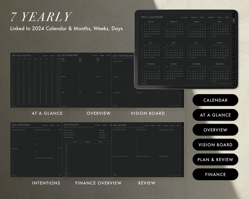 2024 Digital Planner Dark Mode Goodnotes Dated Life Planner Minimalist ...
