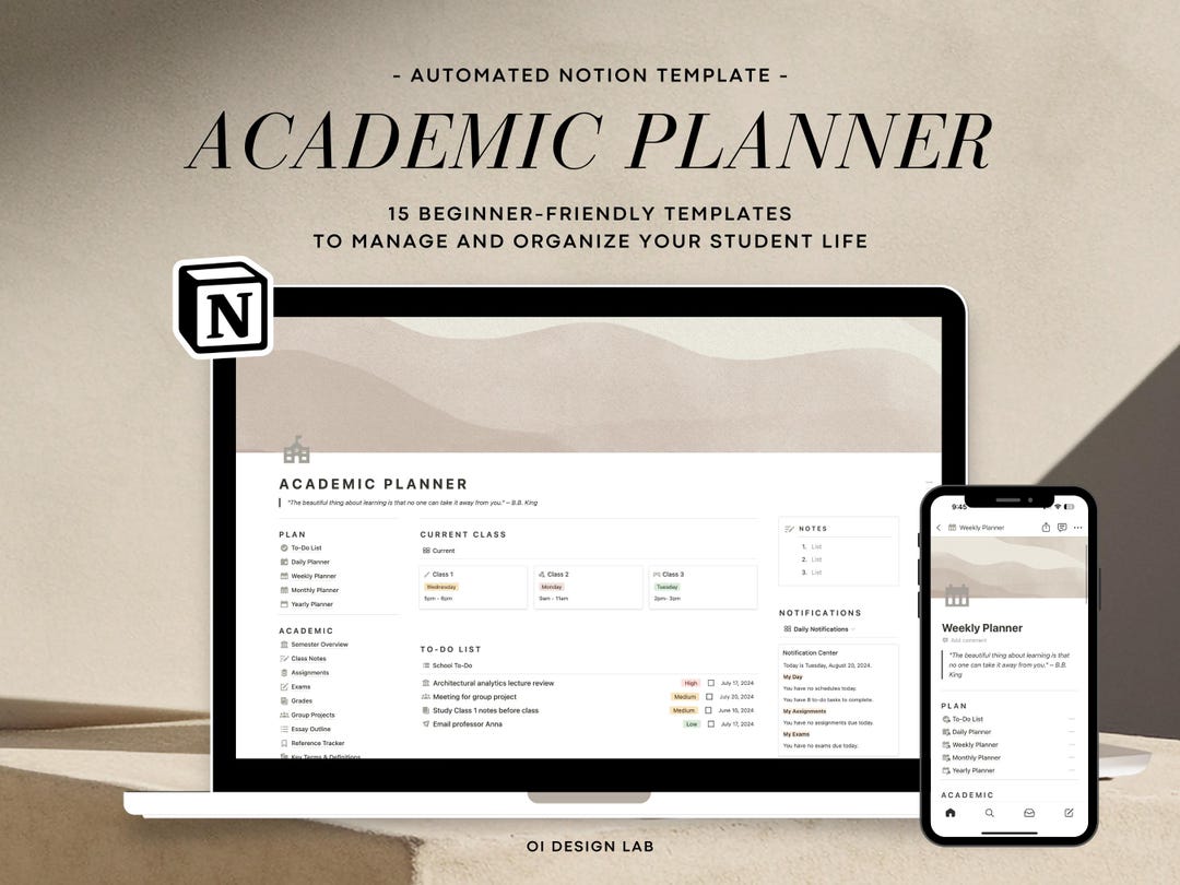 Notion Academic Planner Notion Student Planner Template College Planner ...