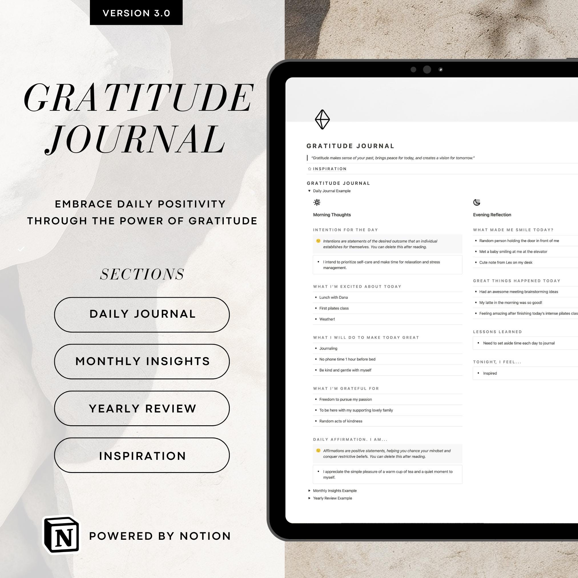 Notion Gratitude Journal Template Digital Journal Notion Daily Journal ...