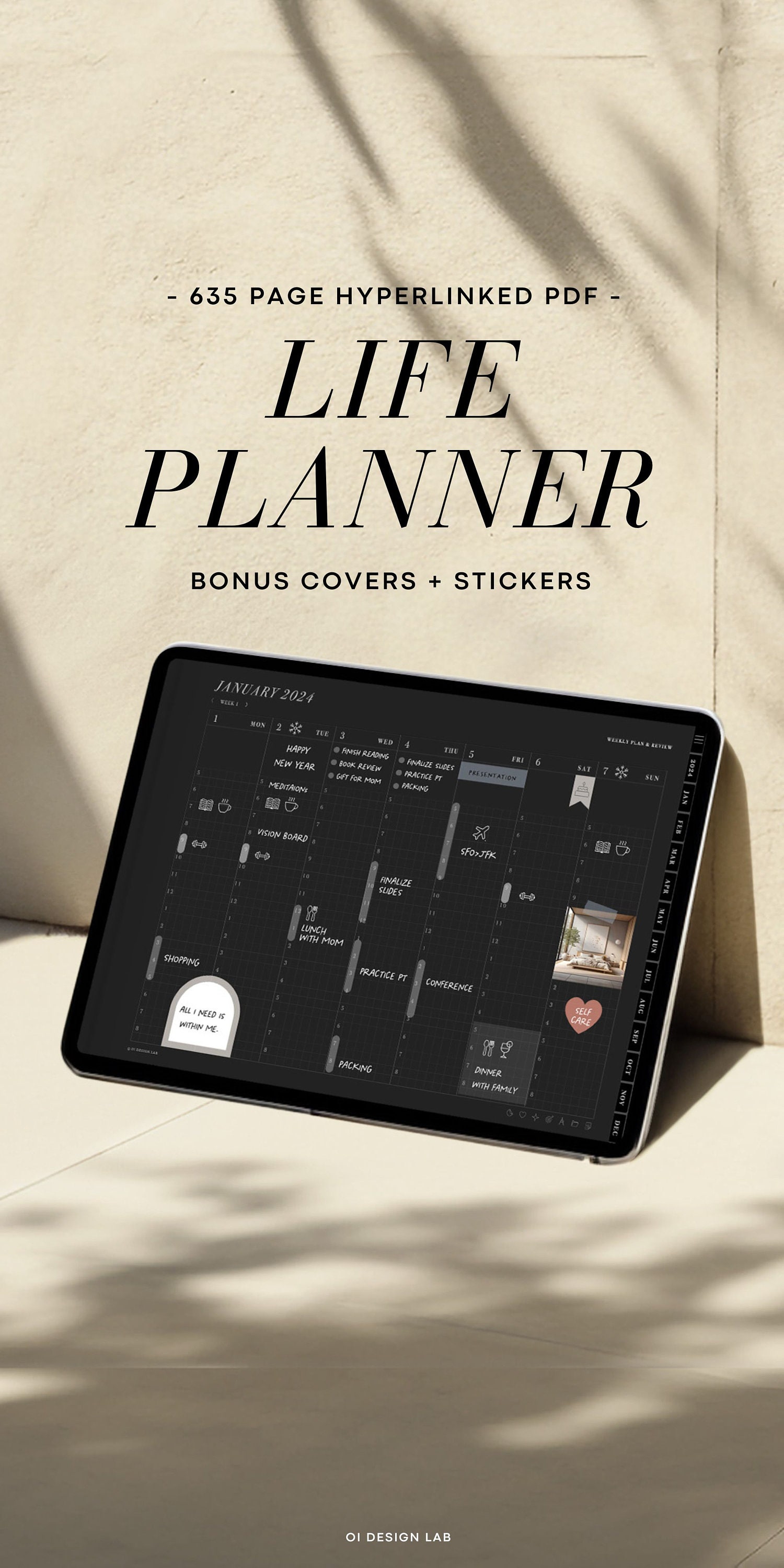 2024 Digital Planner Dark Mode Goodnotes Dated Life Planner Minimalist ...