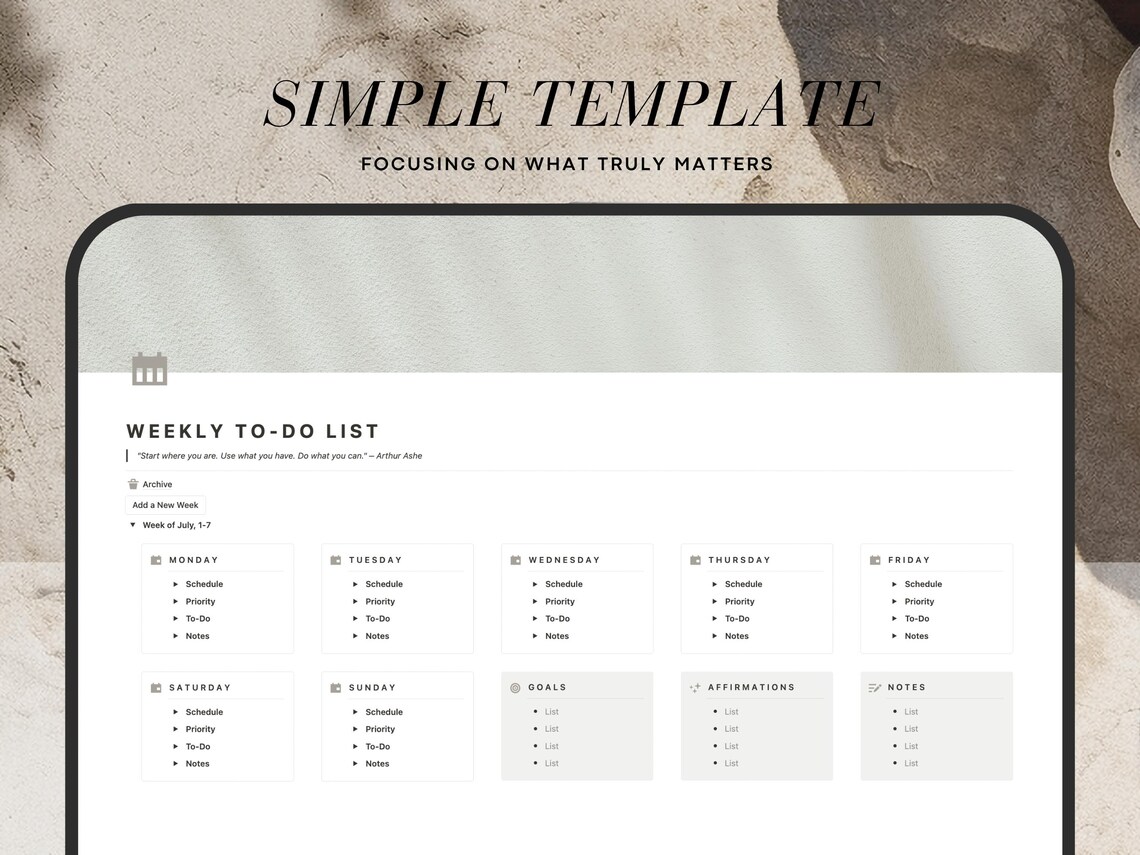 Notion Simple Weekly to Do List Notion Digital Planner Notion Template Daily Weekly Checklist ...
