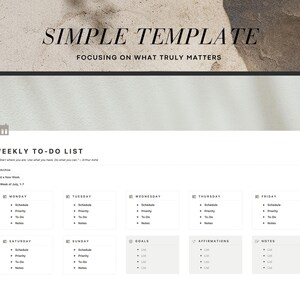 Notion Simple Weekly to Do List Notion Digital Planner Notion Template Daily Weekly Checklist ...