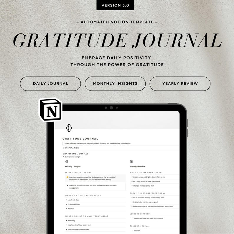 Notion Gratitude Journal Template Digital Journal Notion Daily Journal ...