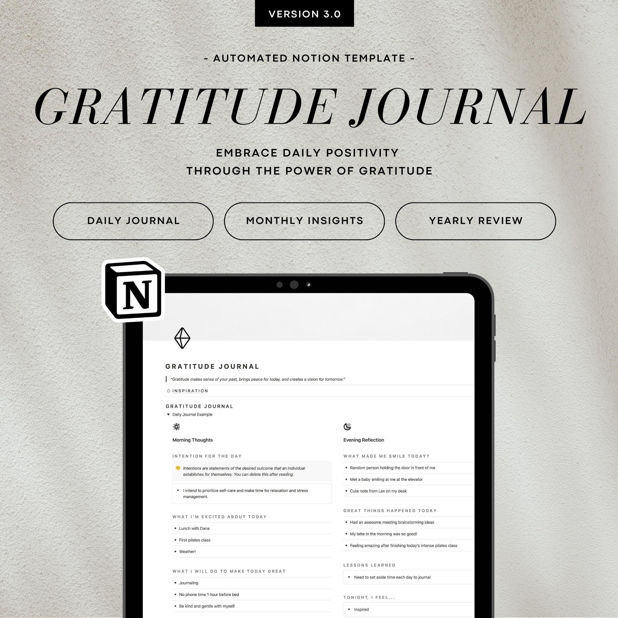 Notion Gratitude Journal Template Digital Journal Notion Daily Journal ...