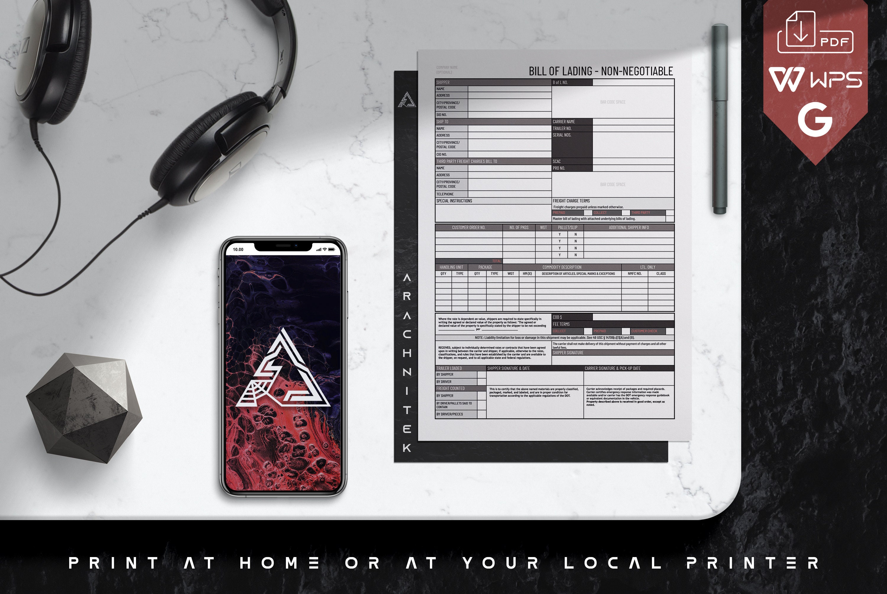 Bill of Lading Template 1 Page Printable Business Form Editable BOL BOL ...