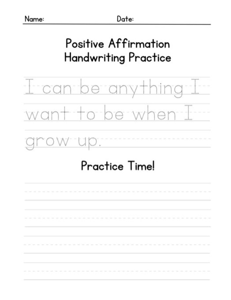 Positive Affirmations Writing Practice Worksheets Pre-k - Etsy